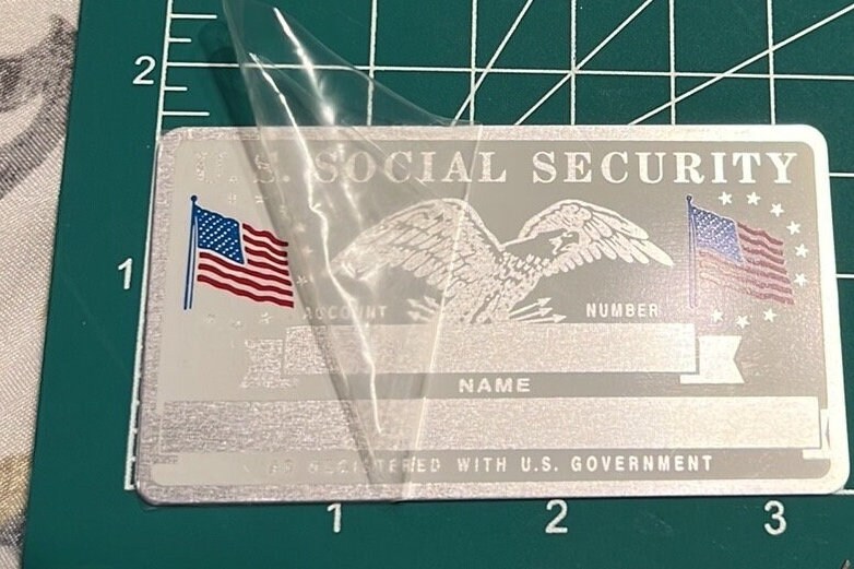 New Vintage SSN Social Security Card Metal USA Silver Eagle Flag Large ...