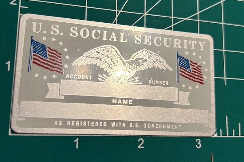 New Vintage SSN Social Security Card Metal USA Silver Eagle Flag Large ...