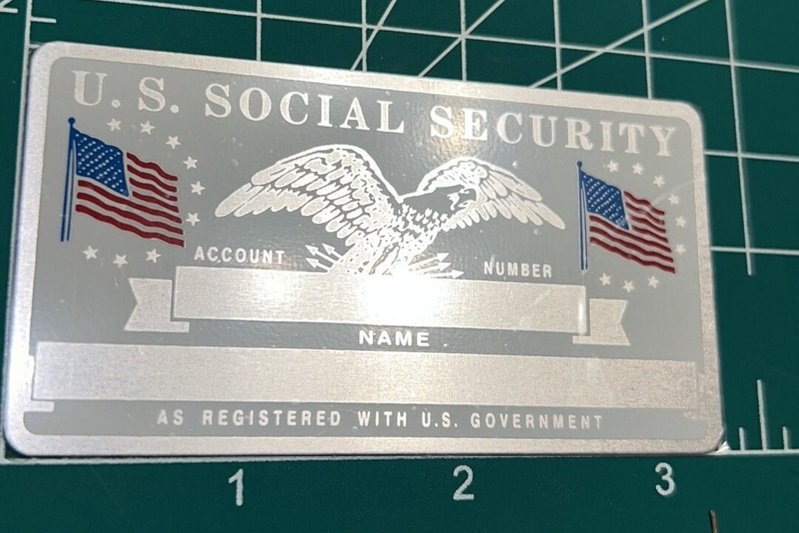 New Vintage SSN Social Security Card Metal USA Silver Eagle Flag Large ...