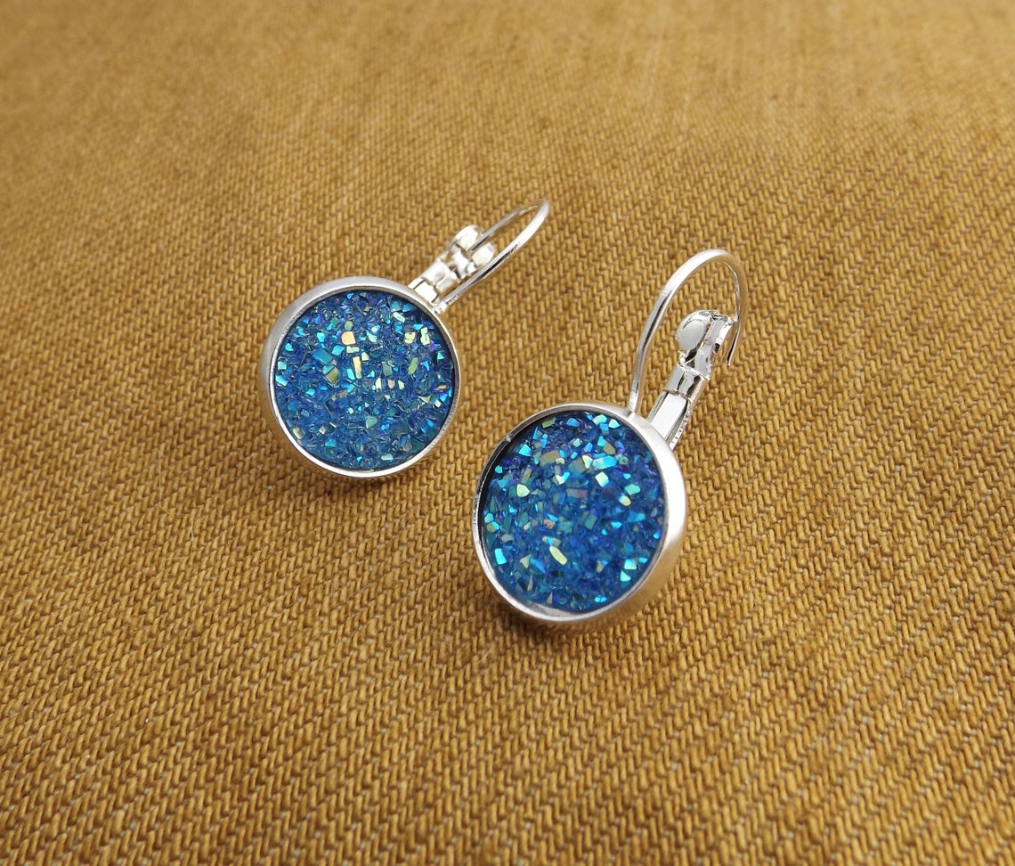 Light Blue Resin Crystal Style Necklace & Drop Earrings - Etsy