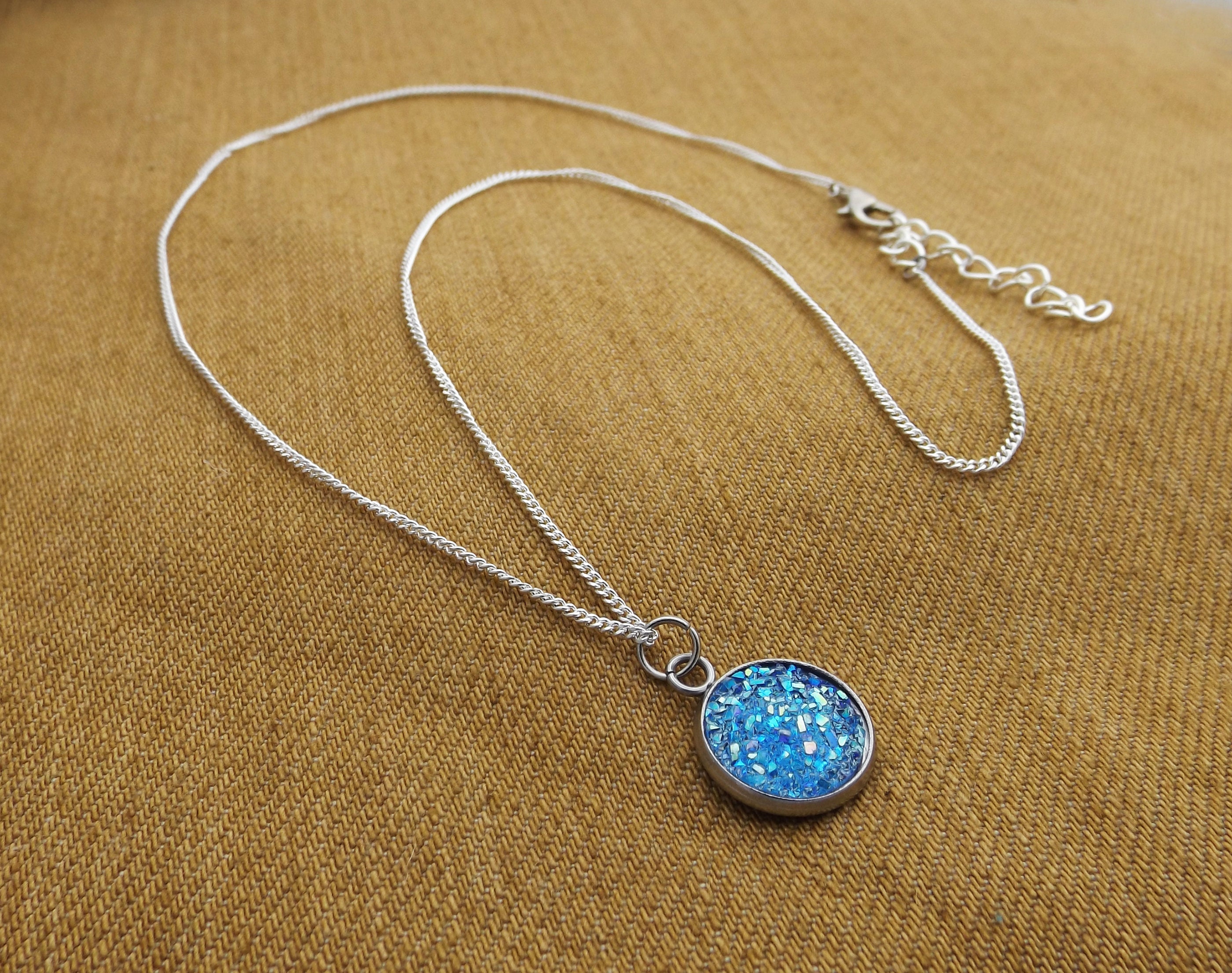 Light Blue Resin Crystal Style Necklace & Drop Earrings - Etsy