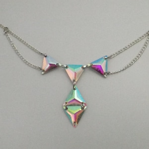 Large Triangular Prism Tie Necklace Statement Bib Collar on Silver ...