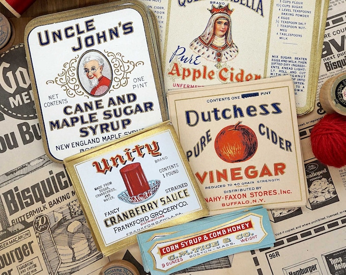 Vintage Food Grocery Gold Border Labels 1950s Set of 5 Maple Syrup ...