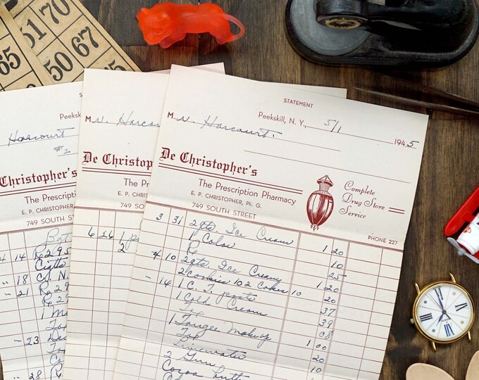Vintage Handwritten Pharmacy Store Receipts 1940s | Set of 3 Drug Store ...