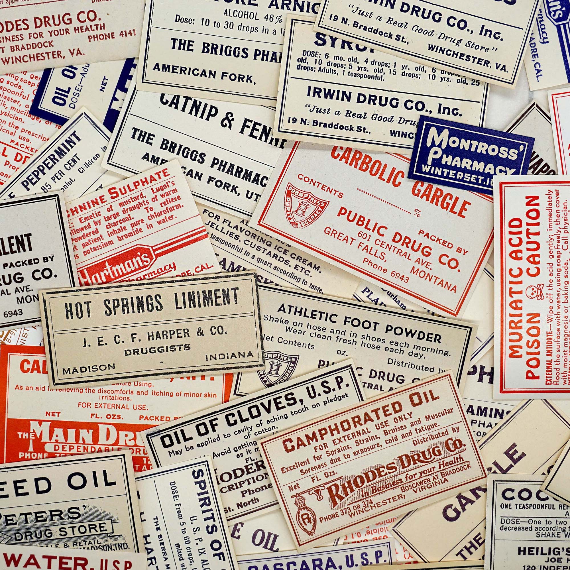 Vintage Pharmacy Label Assortment Set of 12 Apothecary Labels Medical ...
