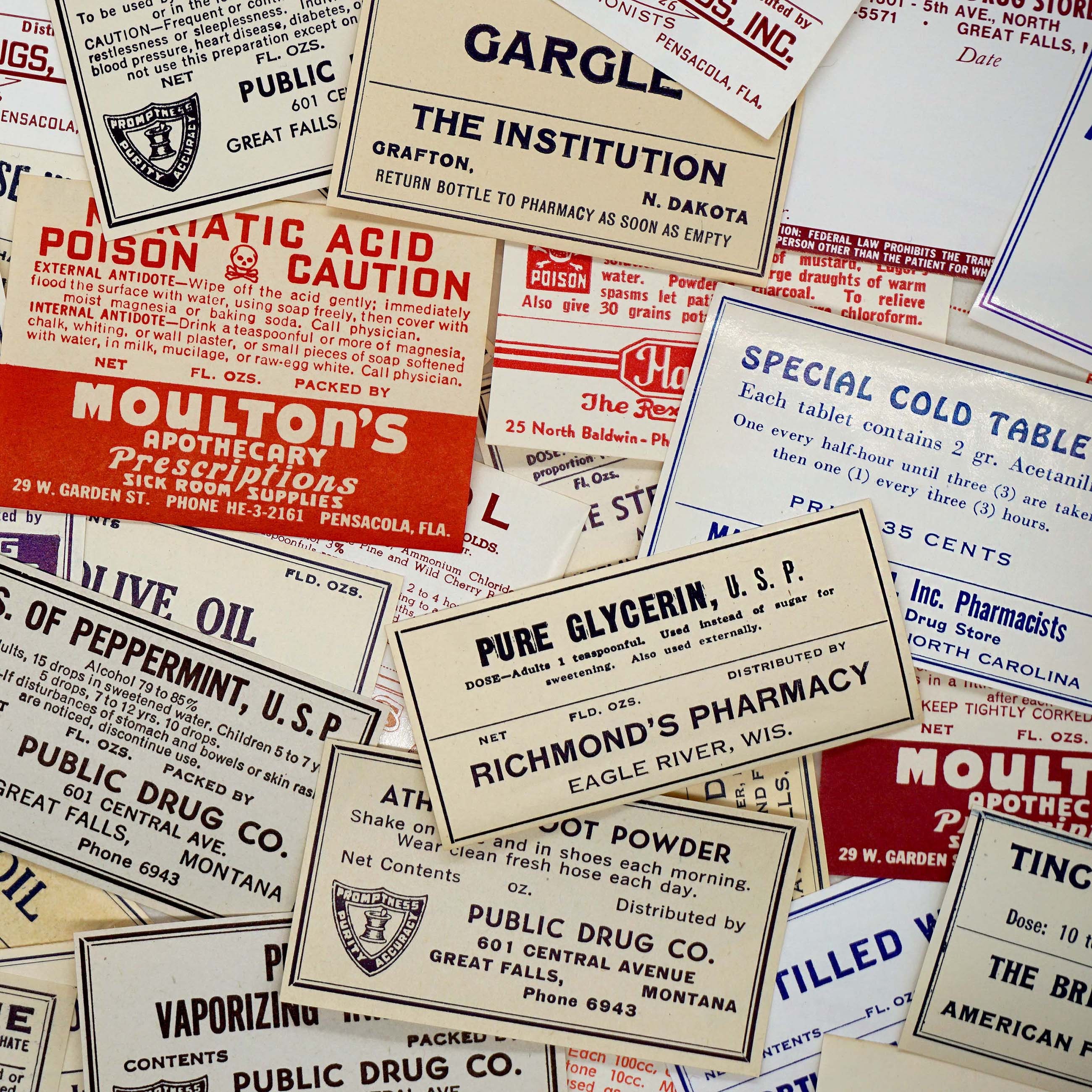 Vintage Pharmacy Label Assortment Set of 12 Apothecary Labels Medical ...