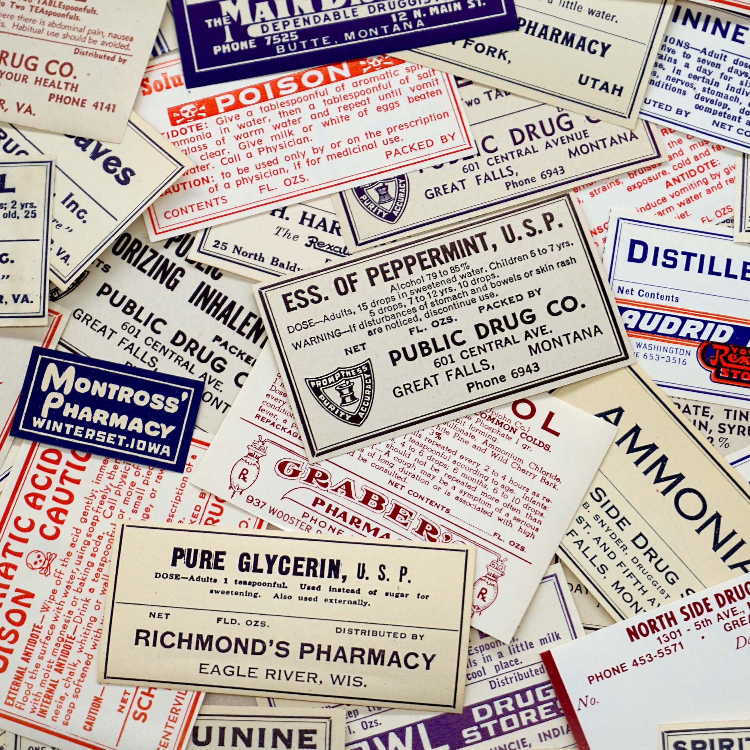 Vintage Pharmacy Label Assortment Set of 12 Apothecary Labels Medical ...