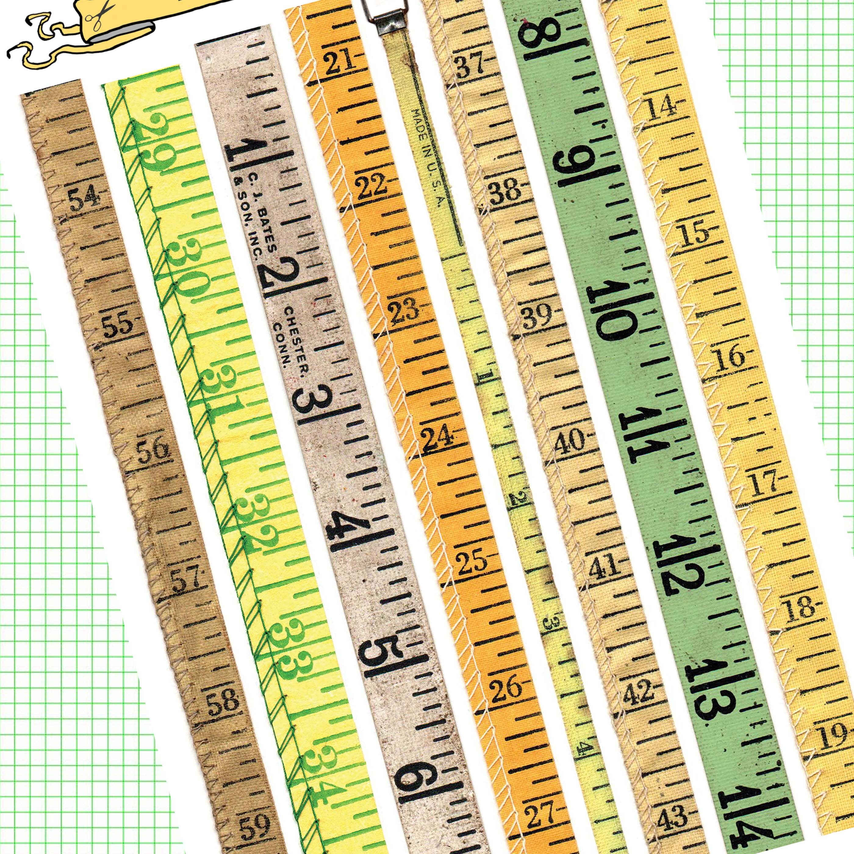 Tape Measure Sticker Strips Uncut Set of 32 Ruler Stickers Vintage ...