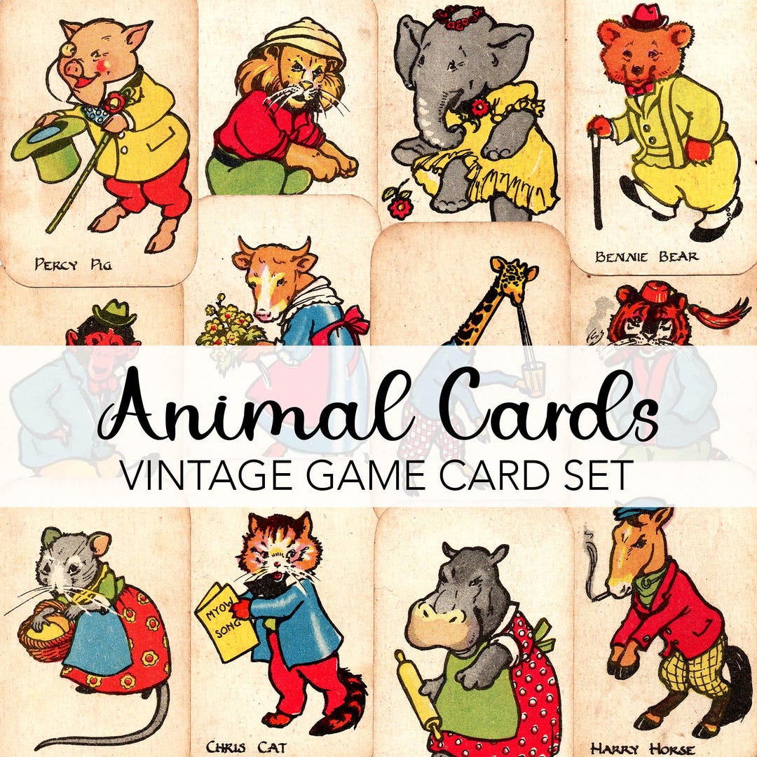 Vintage ANIMAL CARDS Digital Download | 12 Playing Cards Images ...