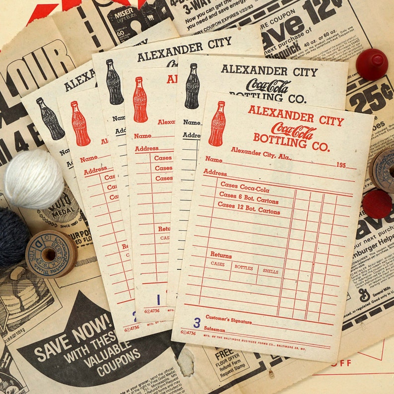 Vintage Coke Receipts 1950s - Set of 6 | Retro Coca Cola Ephemera ...
