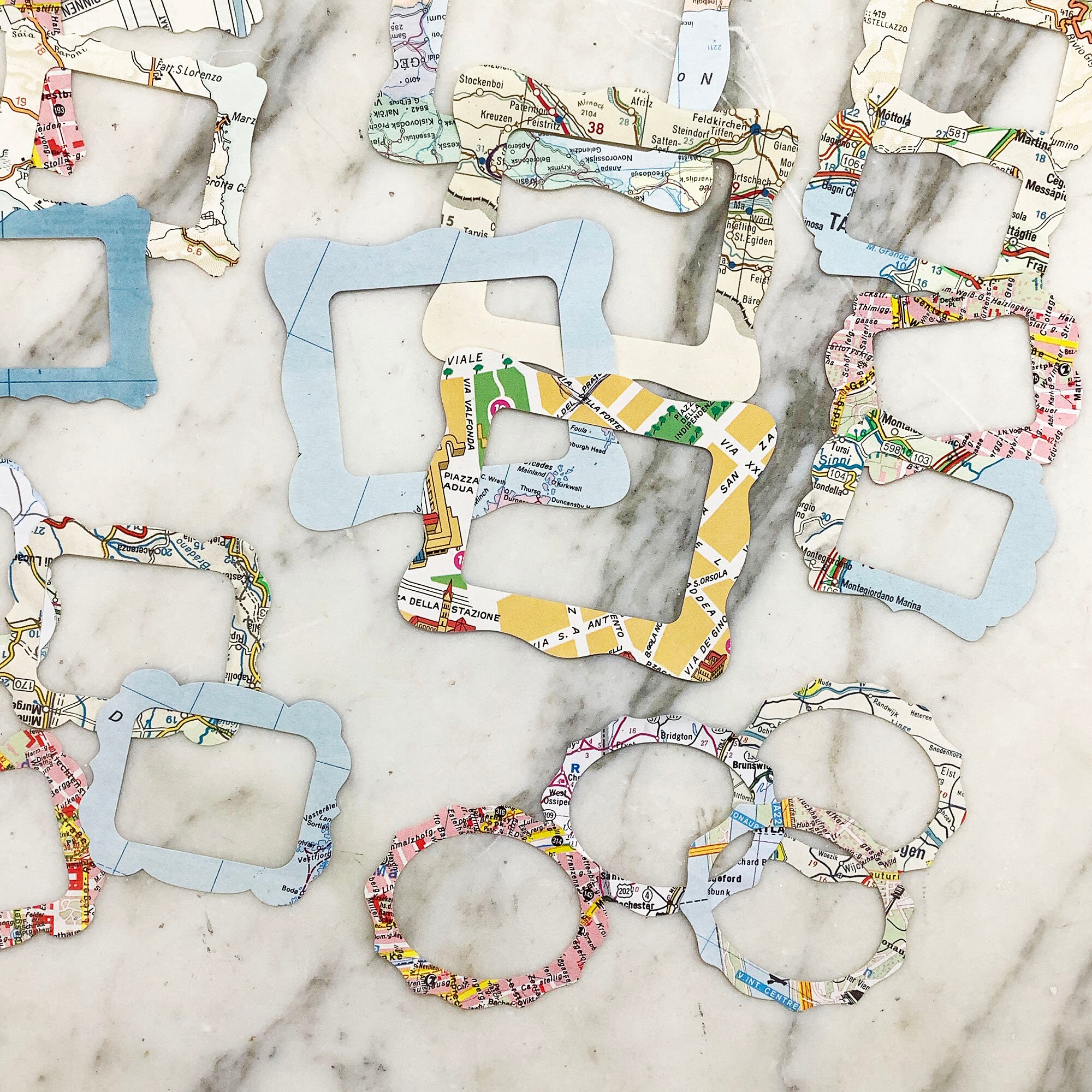 Die Cut Vintage Map Paper Frames Set of 10 Decorative Frames Travel ...