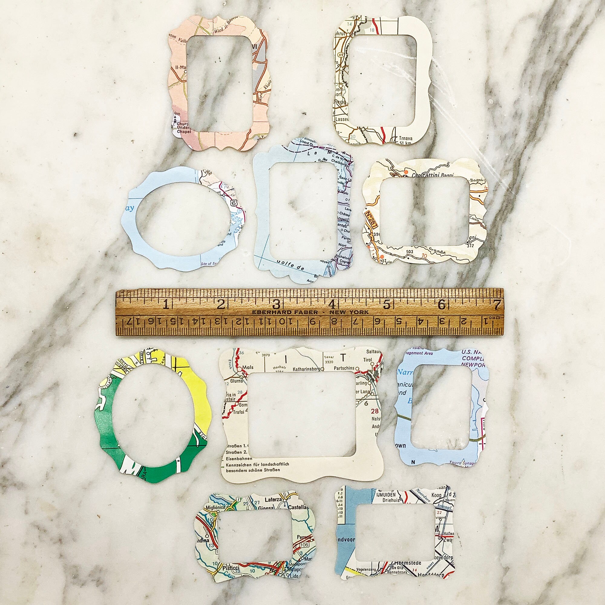 Die Cut Vintage Map Paper Frames Set of 10 Decorative Frames Travel ...