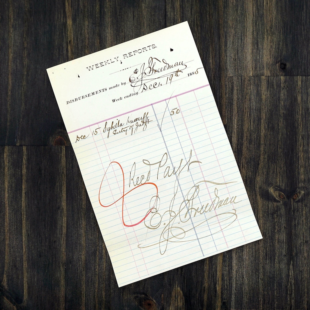 Antique Handwritten Weekly Report 1880s | Small Ledger Paper | Ephemera ...