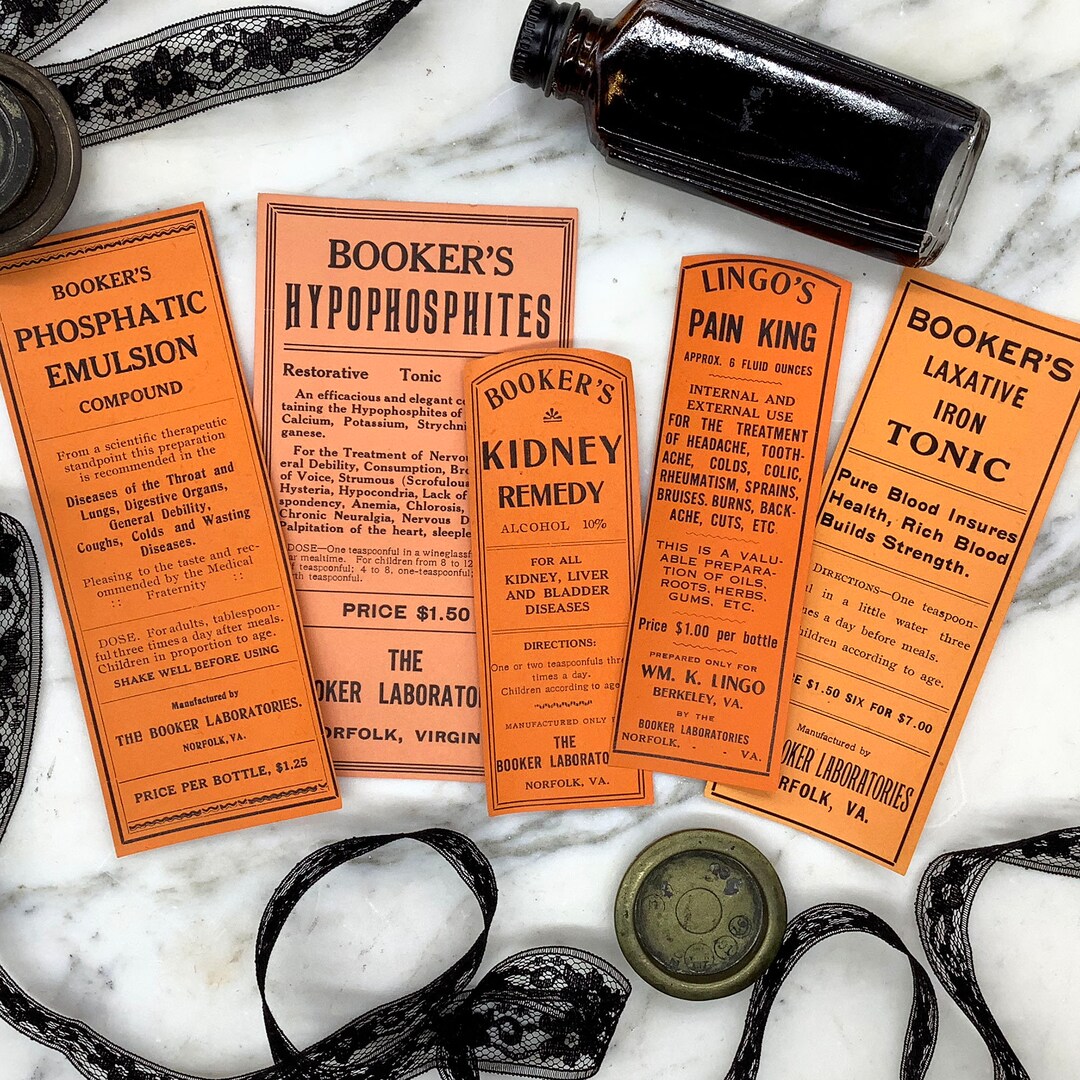 Vintage Orange Pharmacy Labels - Set of 5 | Apothecary Labels | Medical ...