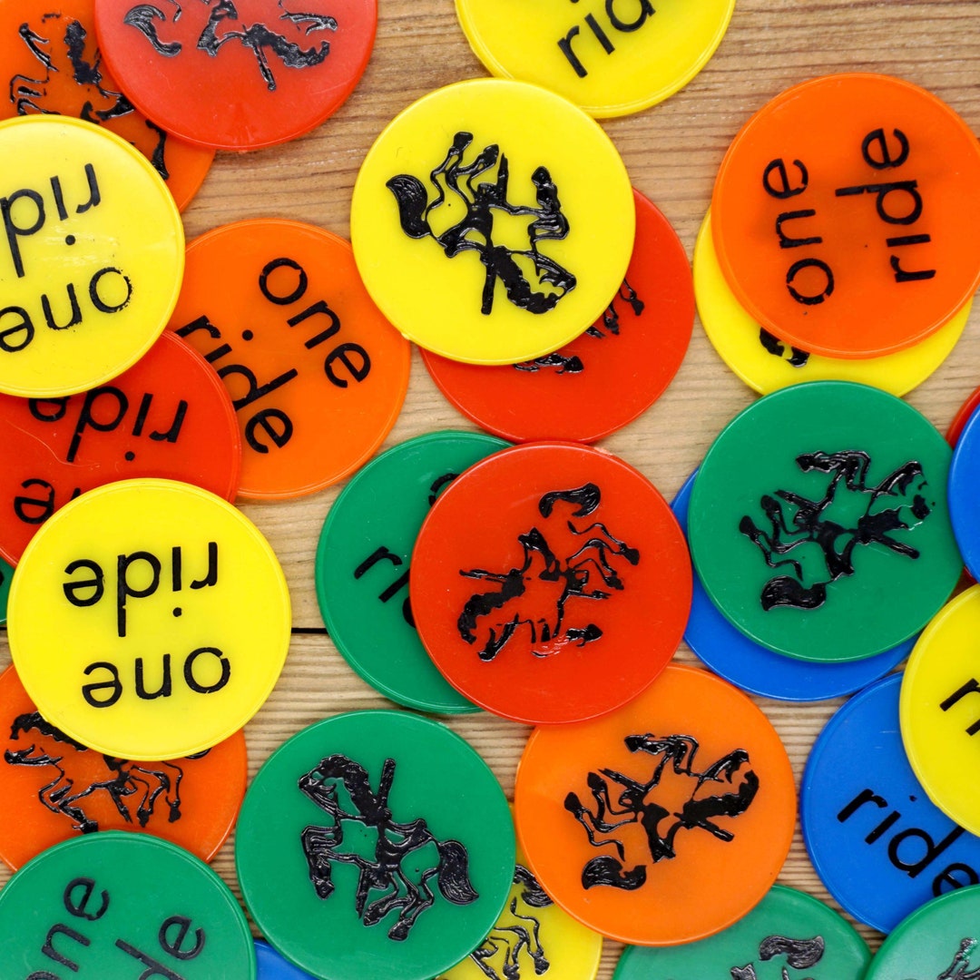 Vintage Carousel Ride Tokens - Set of 5 | Colorful Plastic Tokens ...