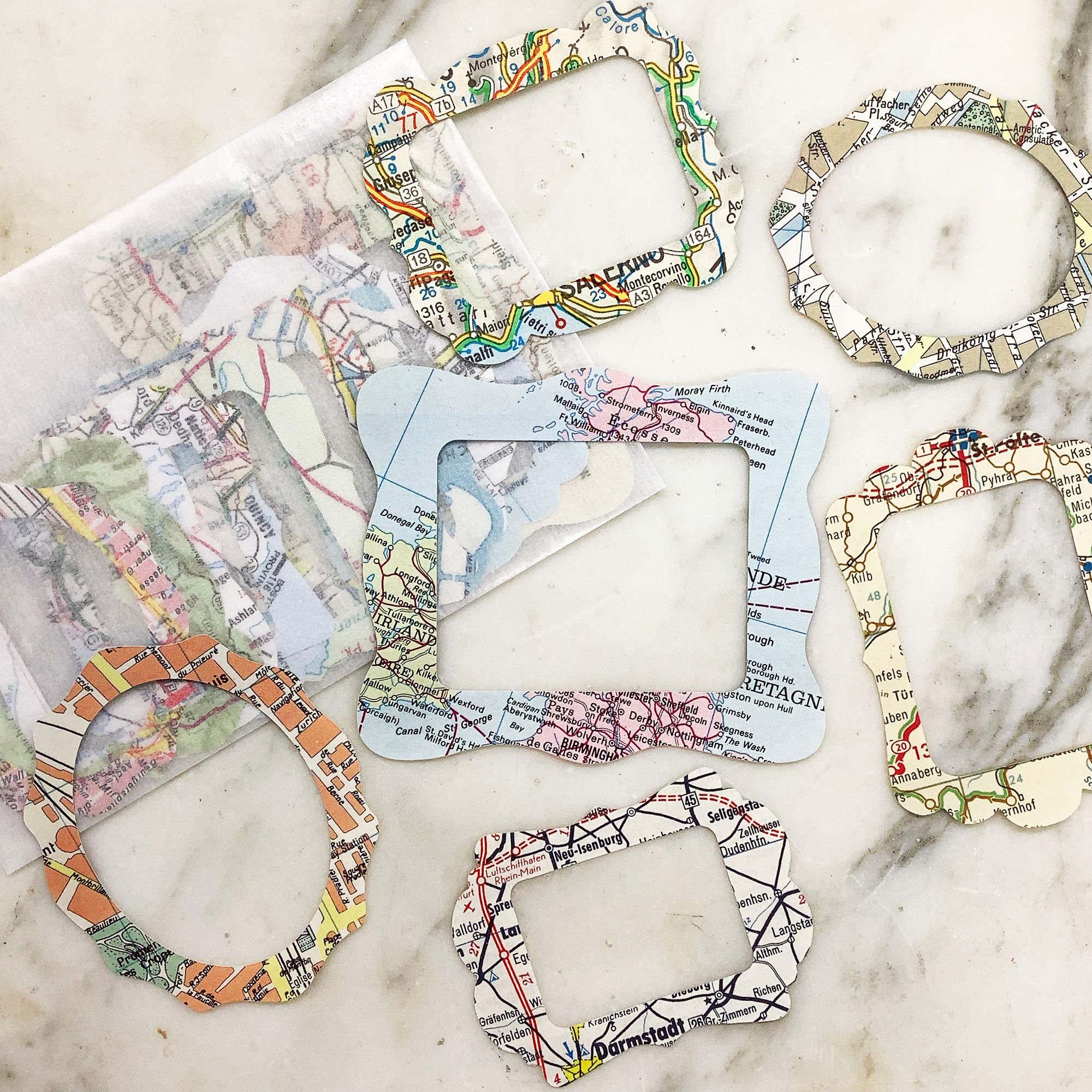 Die Cut Vintage Map Paper Frames Set of 10 Decorative Frames Travel ...