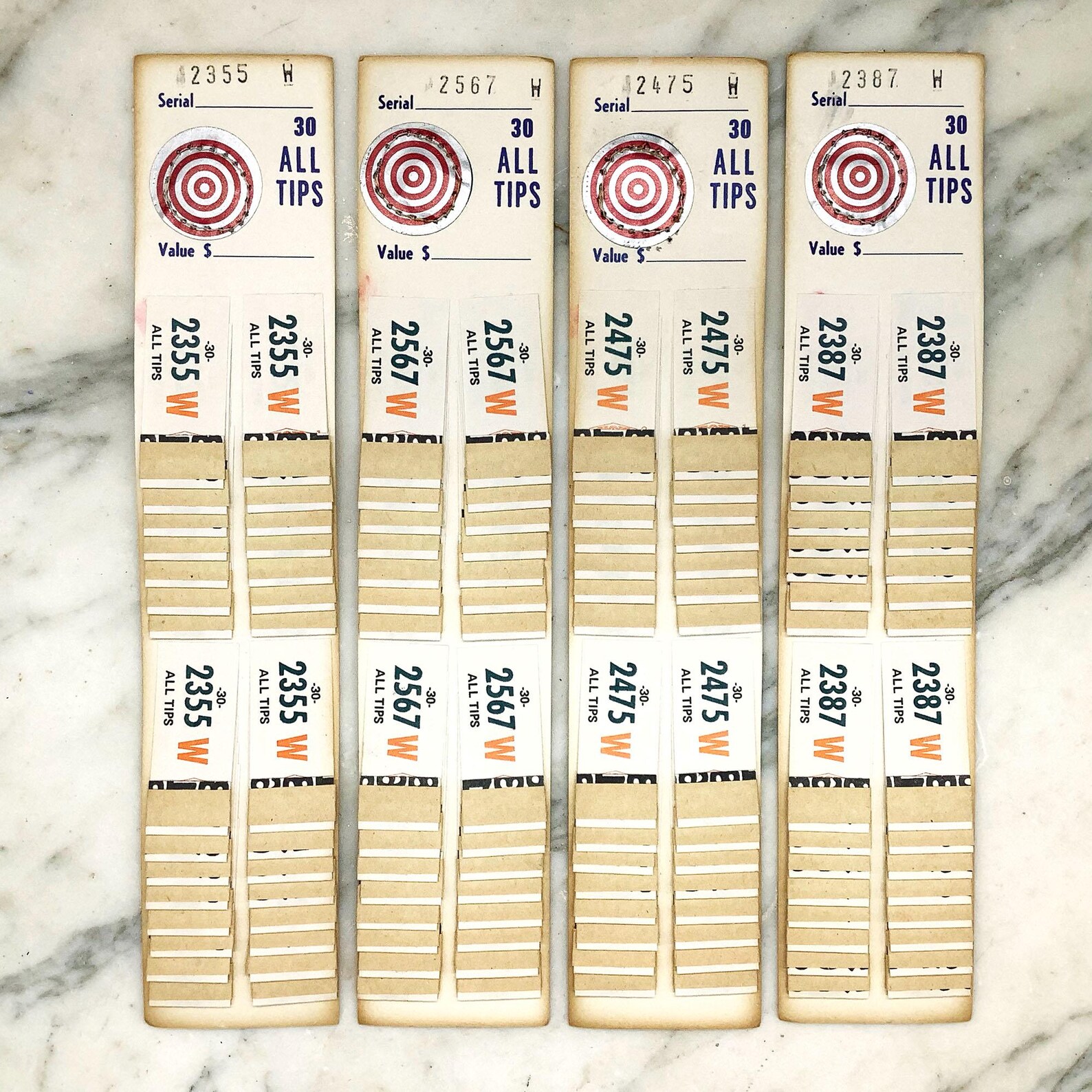 Vintage Lottery Pull Tab Tickets on Card | 30 Tabs | Retro Tickets ...