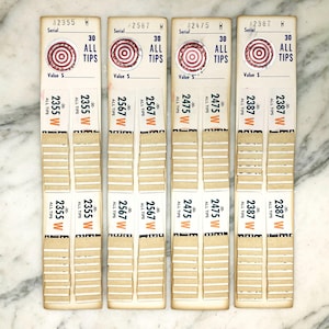 Vintage Lottery Pull Tab Tickets on Card | 30 Tabs | Retro Tickets ...