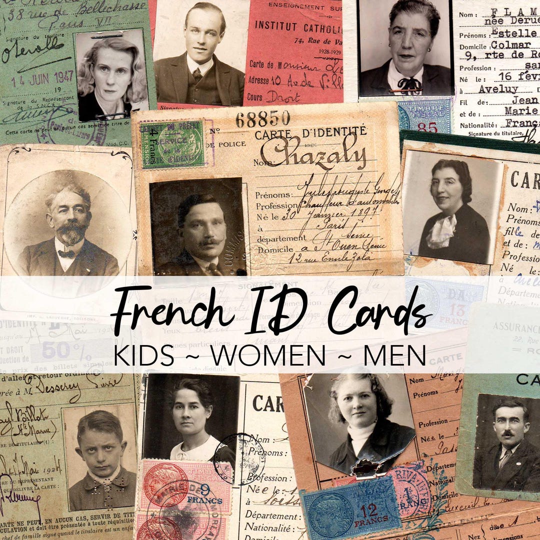 Antique Vintage FRENCH ID Cards Digital Download | 22 Printable ...