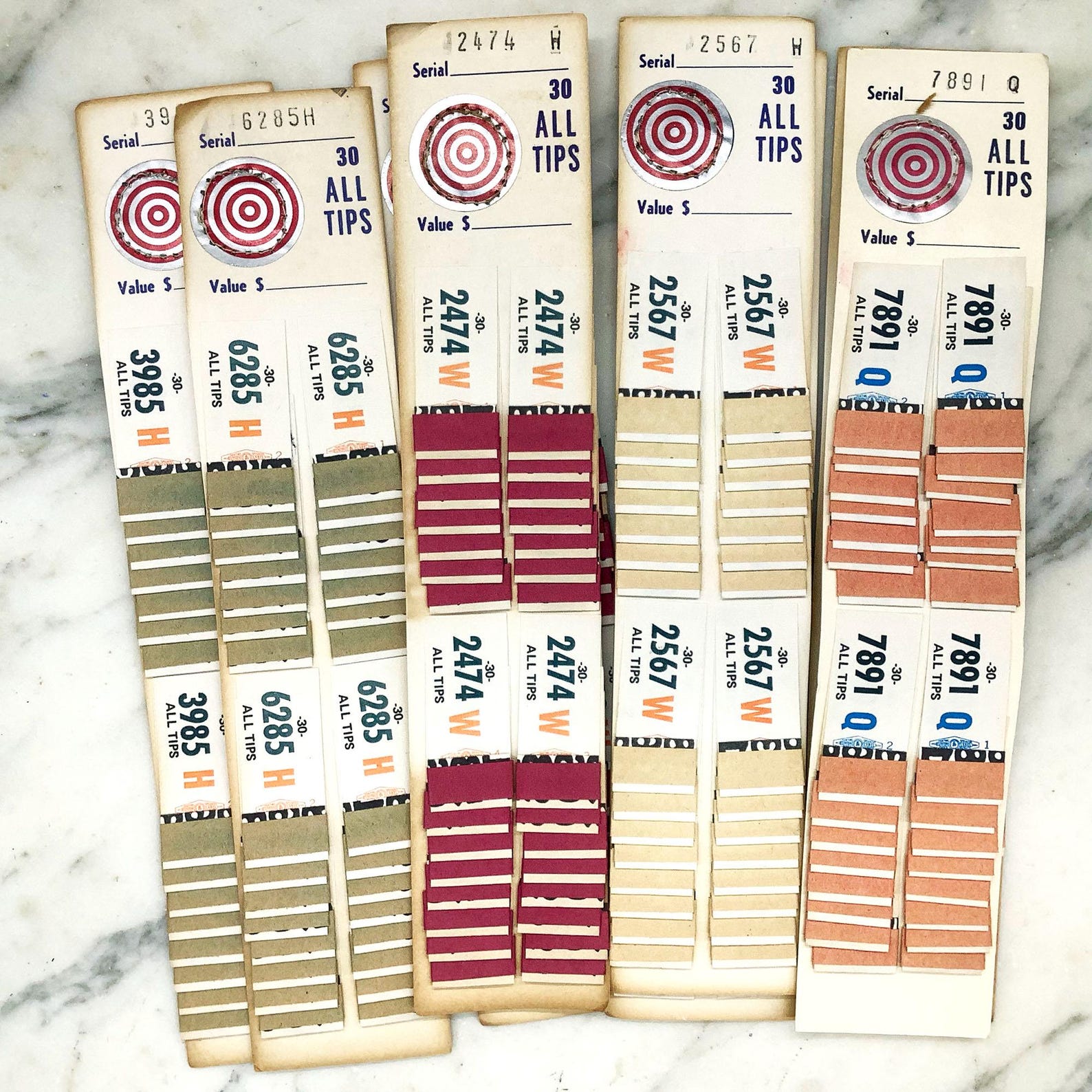 Vintage Lottery Pull Tab Tickets on Card | 30 Tabs | Retro Tickets ...