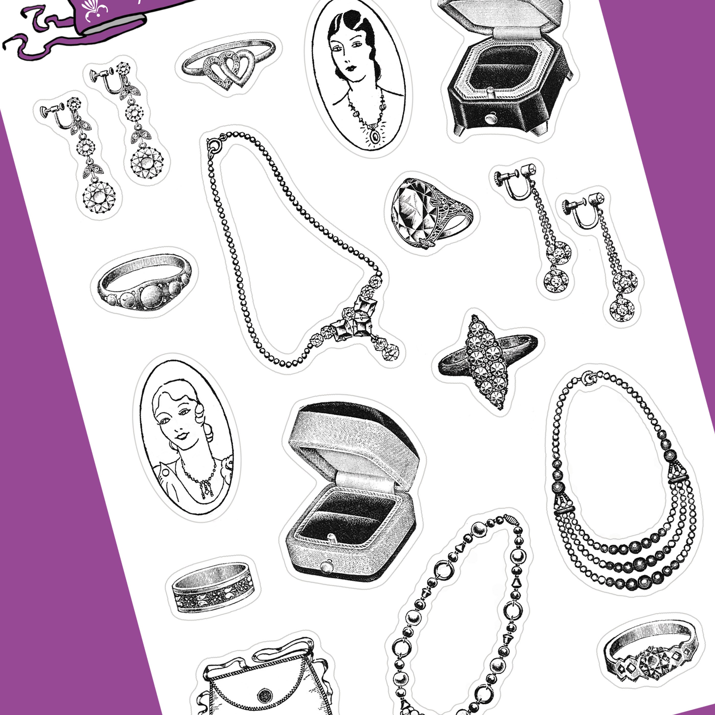 Jewelry Stickers Set of 35 Art Deco Flapper Necklaces Rings Vintage ...