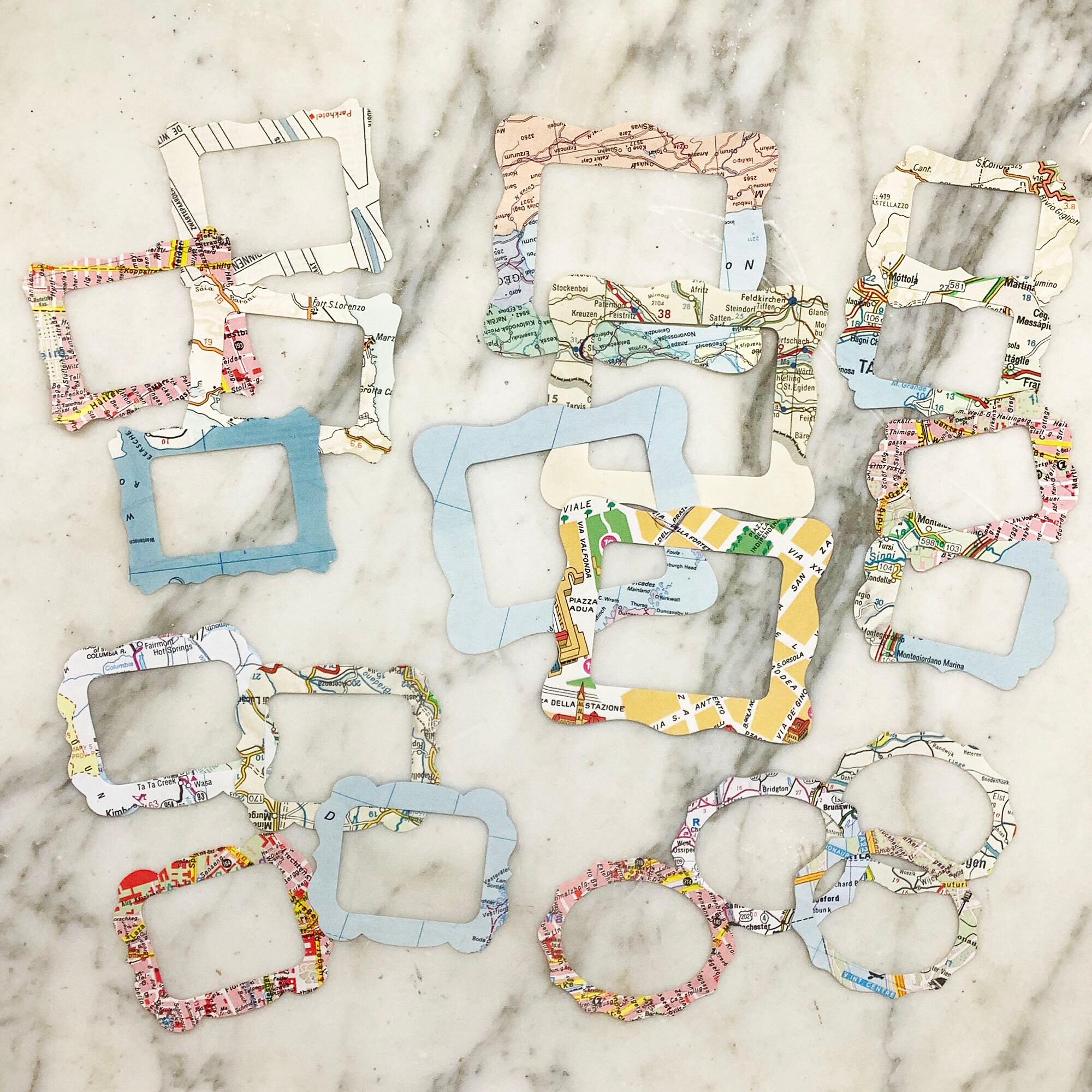 Die Cut Vintage Map Paper Frames Set of 10 Decorative Frames Travel ...