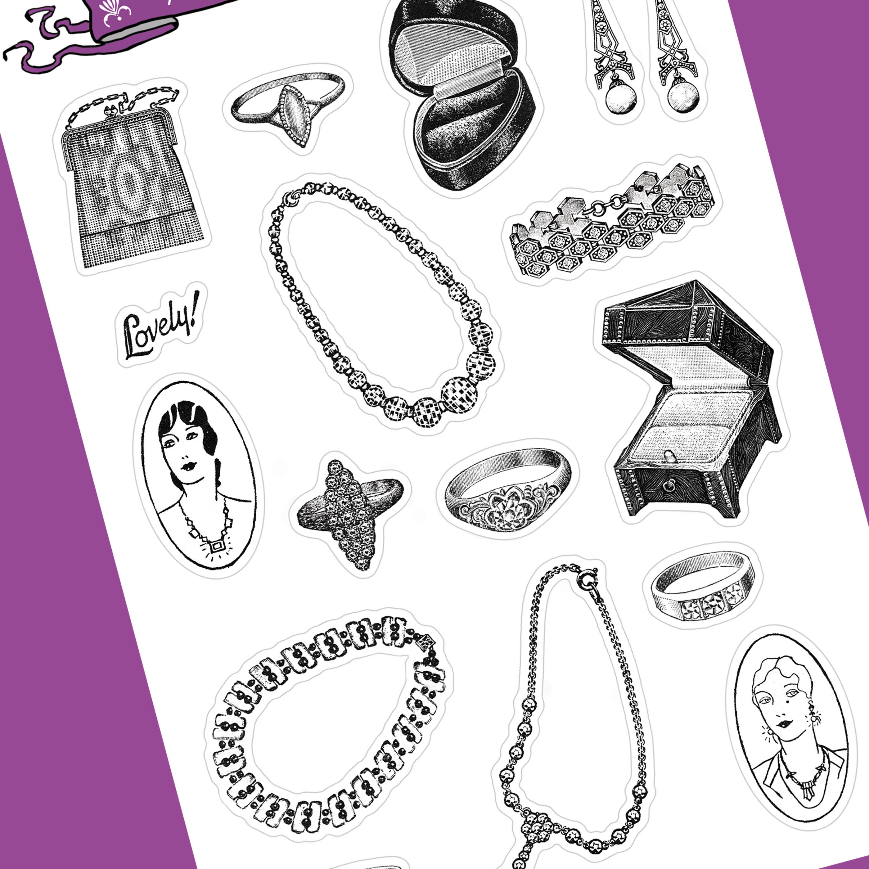 Jewelry Stickers Set of 35 Art Deco Flapper Necklaces Rings Vintage ...