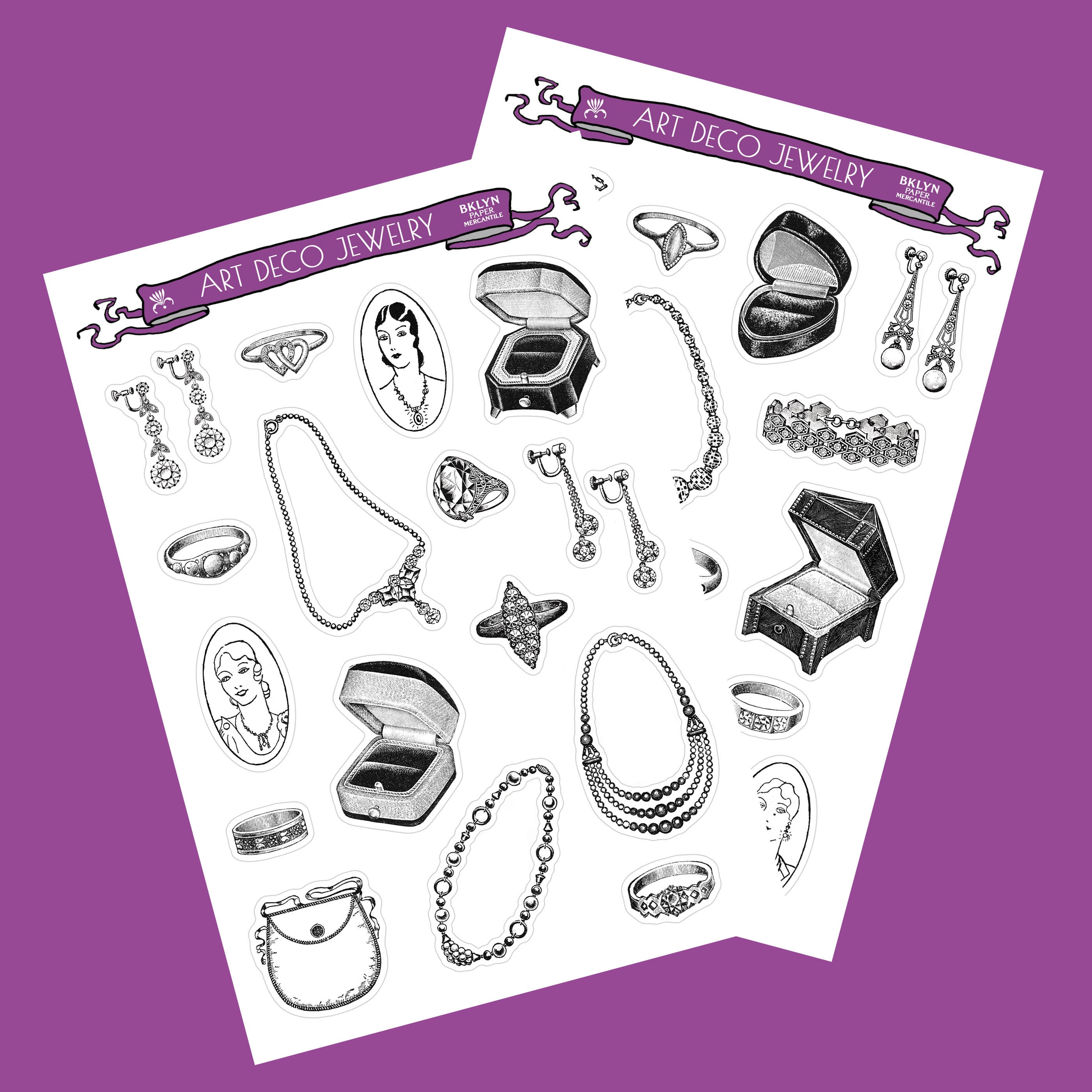 Jewelry Stickers Set of 35 Art Deco Flapper Necklaces Rings Vintage ...