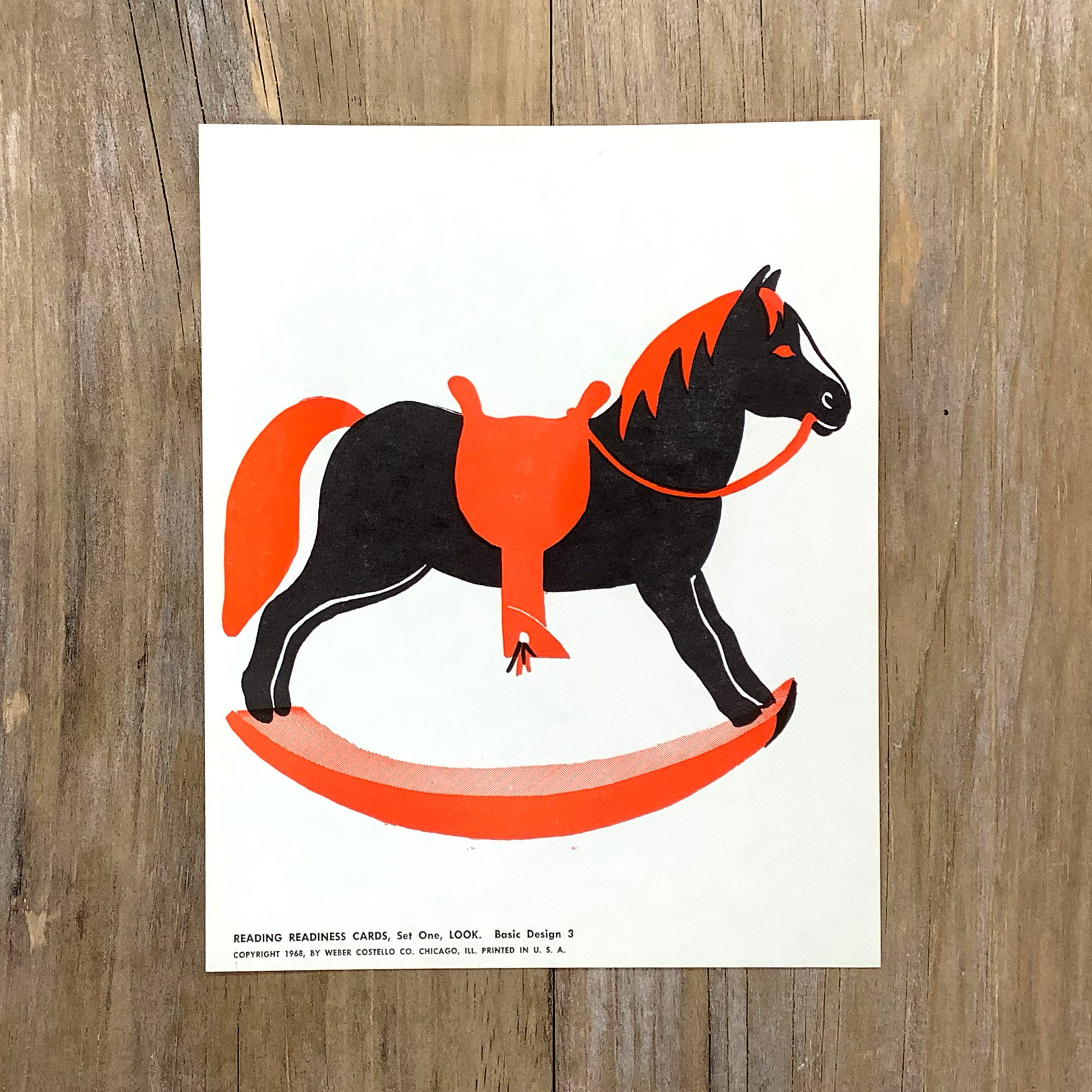 Large Vintage Rocking Horse Flash Card 1960s Flashcard for Room Decor ...