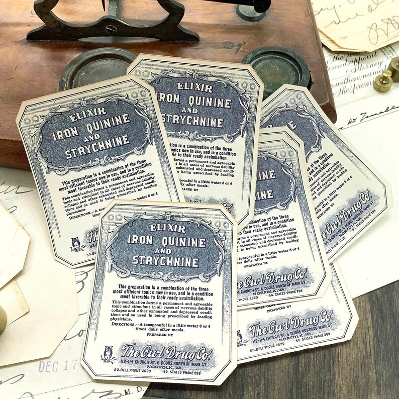 Vintage Blue Pharmacy Label | Elixir Medical Label | Apothecary Label ...