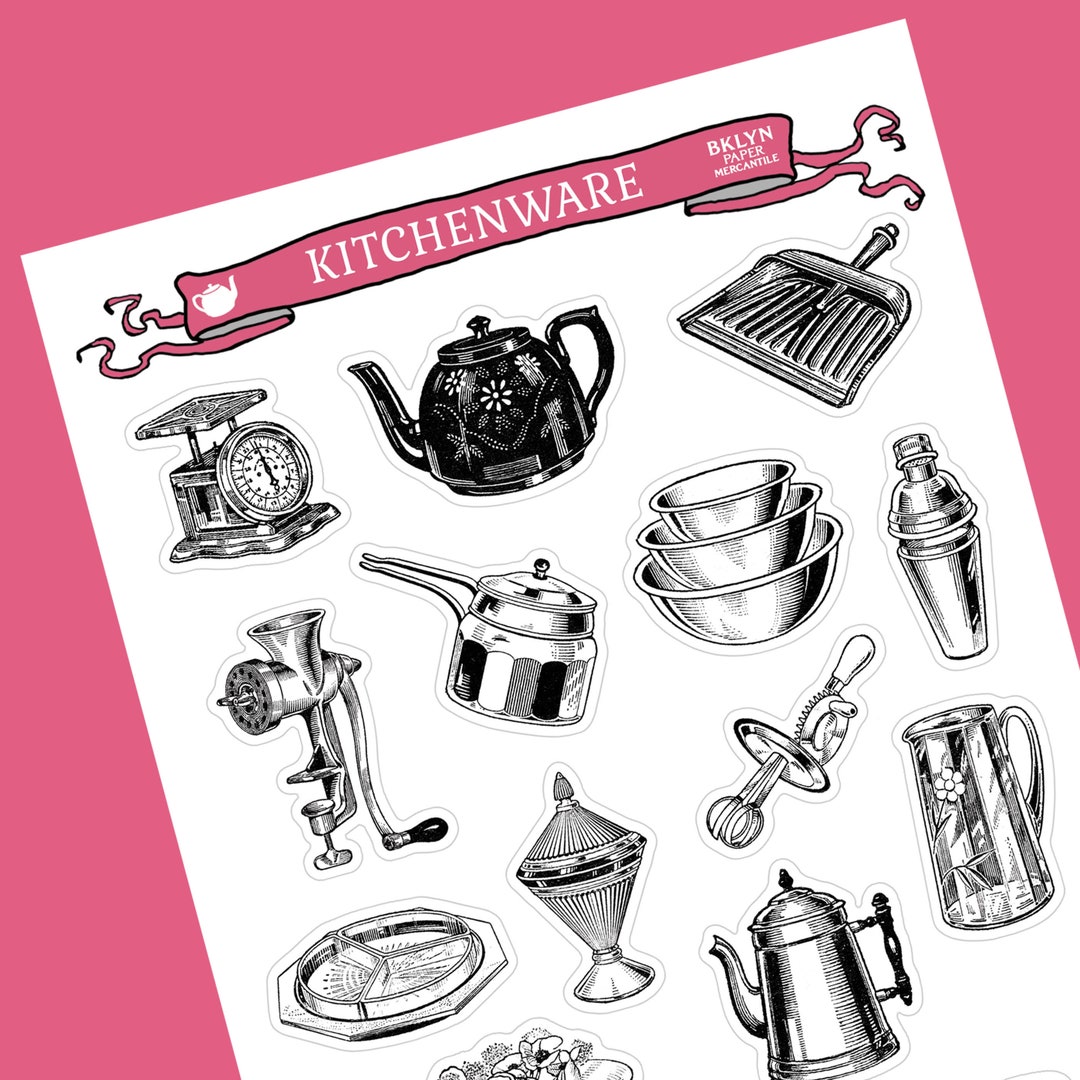 Kitchen Stickers - Set of 35 | Kitchenware Stickers | Vintage Kitchen ...