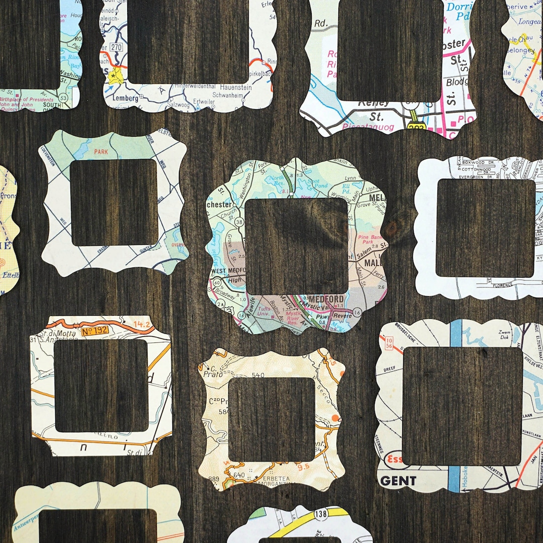 Die Cut Vintage Map Paper Frames | Handmade Miniatures | Set of 8 ...