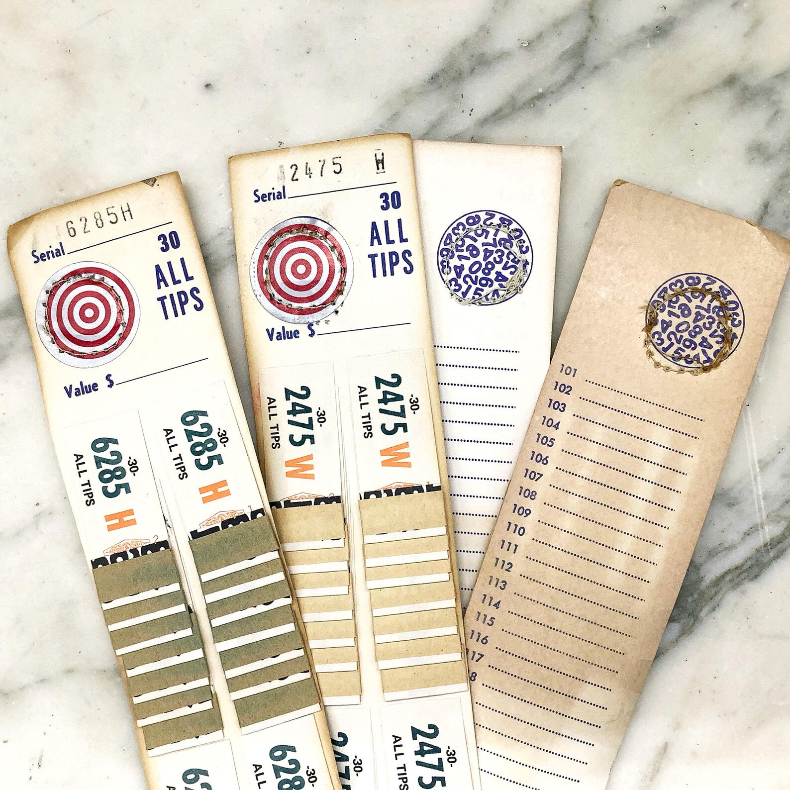 Vintage Lottery Pull Tab Tickets on Card | 30 Tabs | Retro Tickets ...