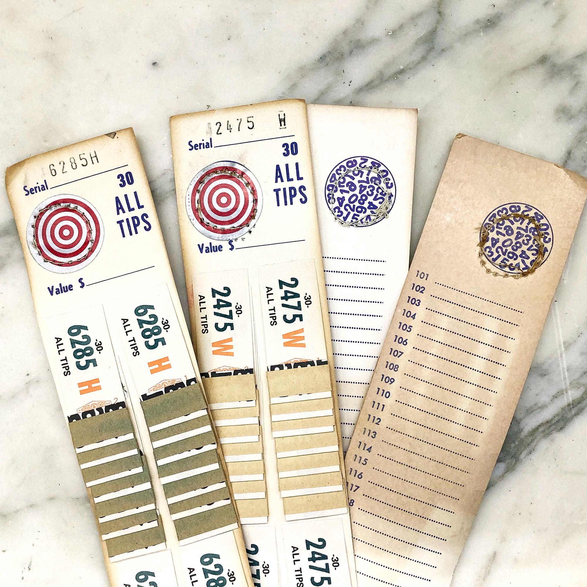 Vintage Lottery Pull Tab Tickets on Card | 30 Tabs | Retro Tickets ...