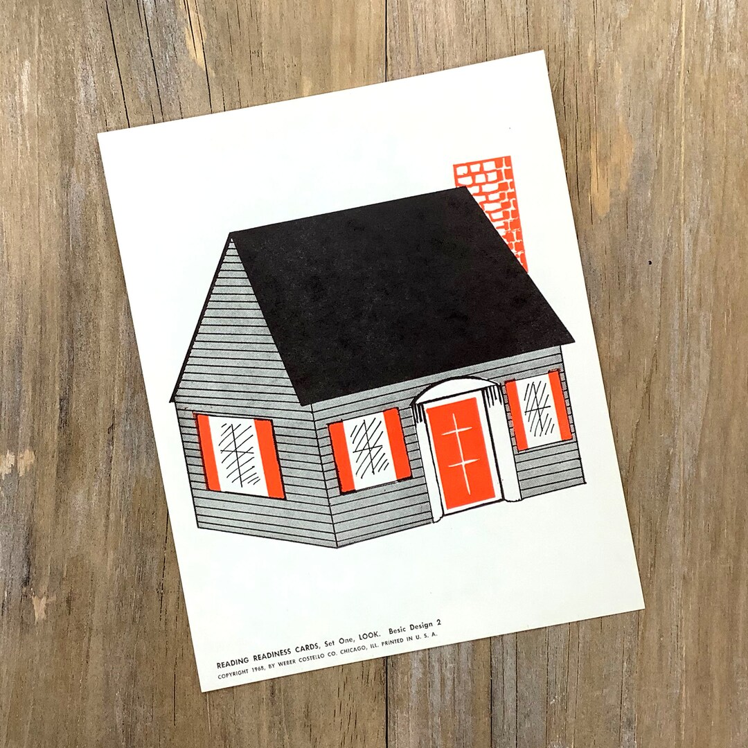 Large Vintage House Flash Card 1960s Flashcard for Room Decor House ...