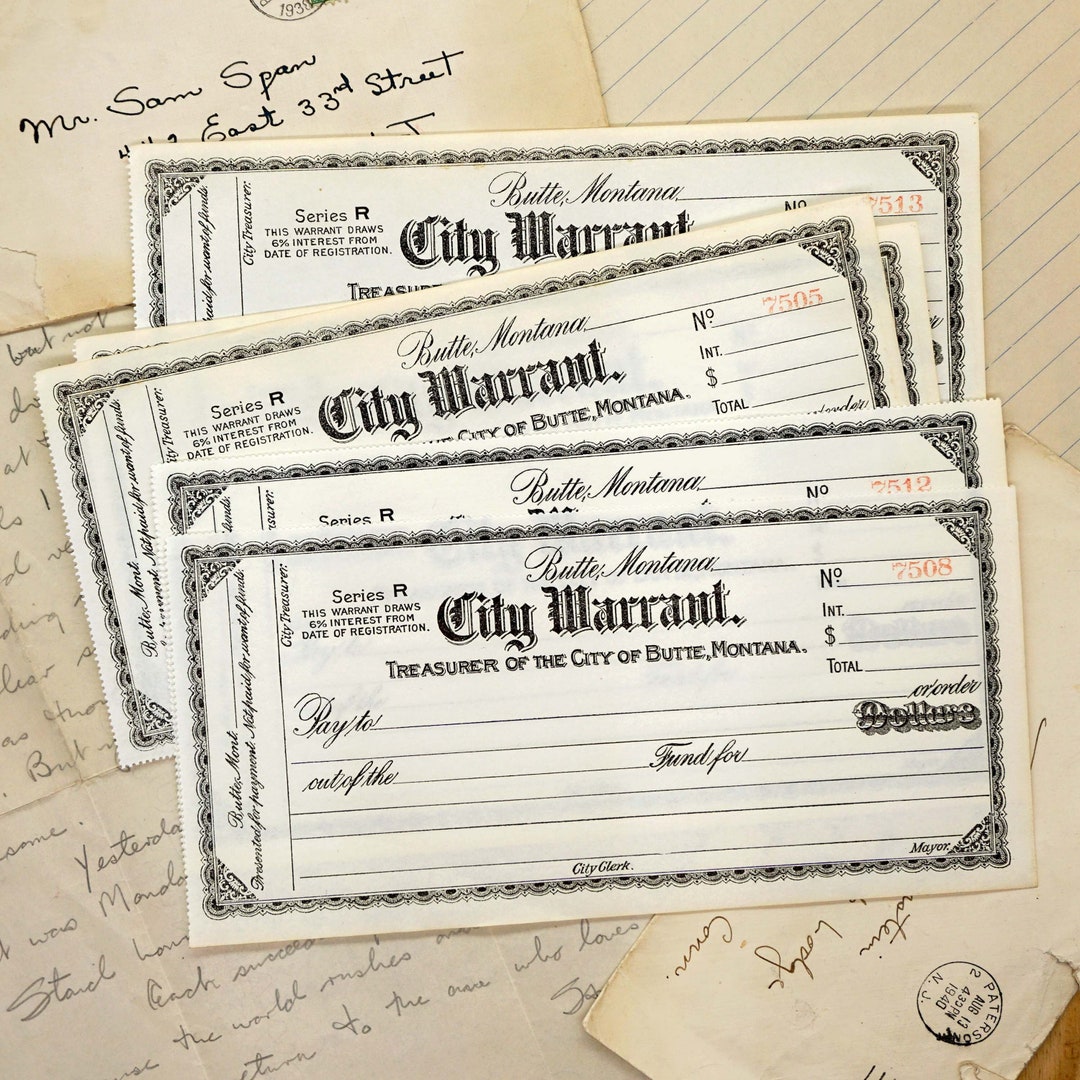 Antique Warrants 1910s Set of 2 Aged Paper Cursive Lettering Ephemera ...