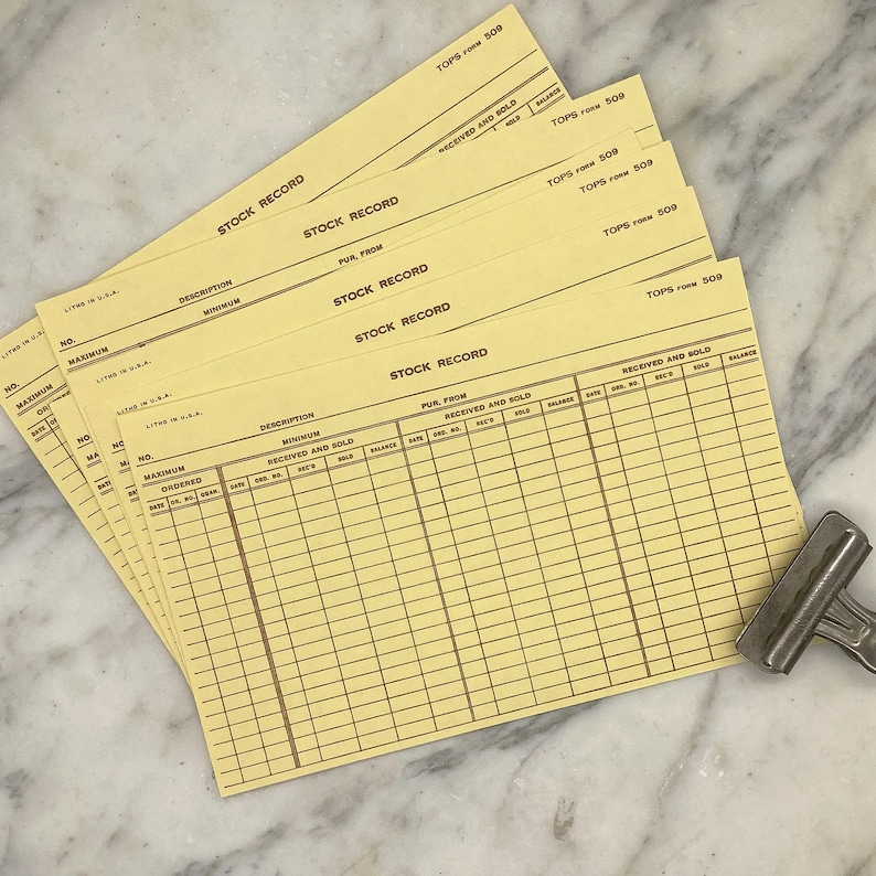 Vintage Stock Record Ledger Cards - Set of 8 | Ledger Sheet Pack | Junk ...