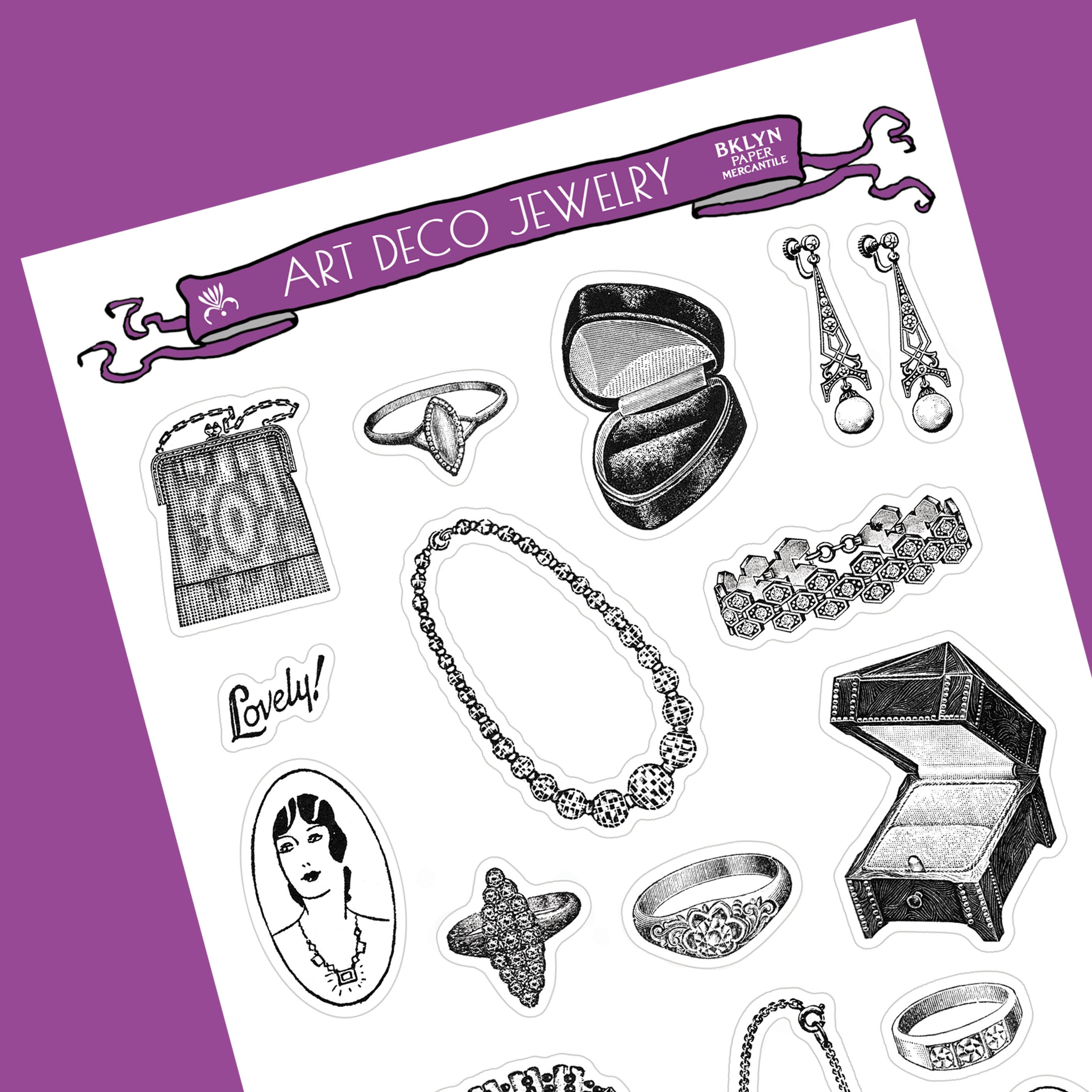 Jewelry Stickers Set of 35 Art Deco Flapper Necklaces Rings Vintage ...