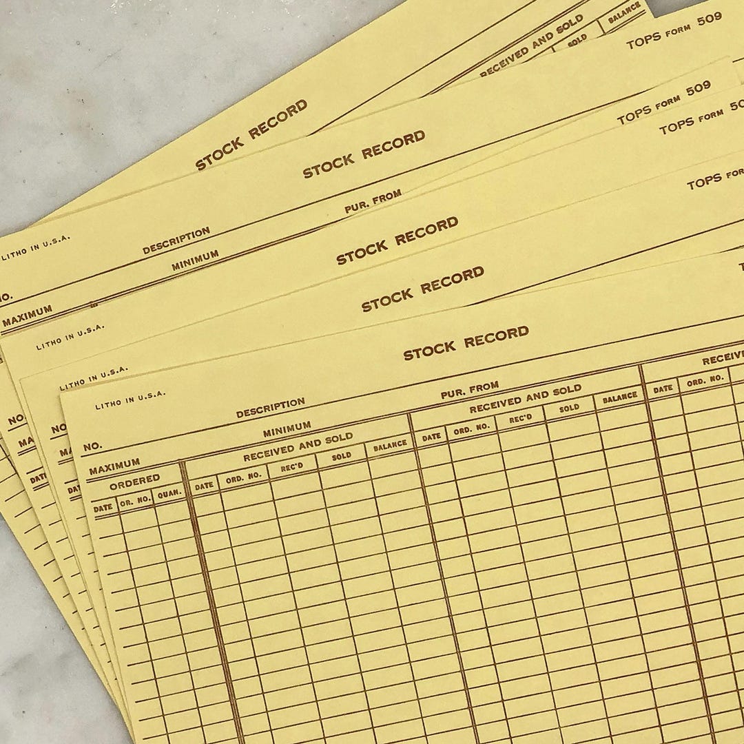 Vintage Stock Record Ledger Cards - Set of 8 | Ledger Sheet Pack | Junk ...