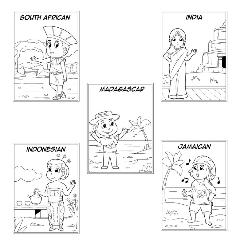 Costume Around the World Color Page Printable Part 1 - Etsy