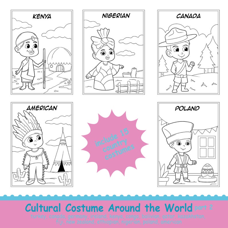 Costume Around the World Color Page Printable Part 2 - Etsy
