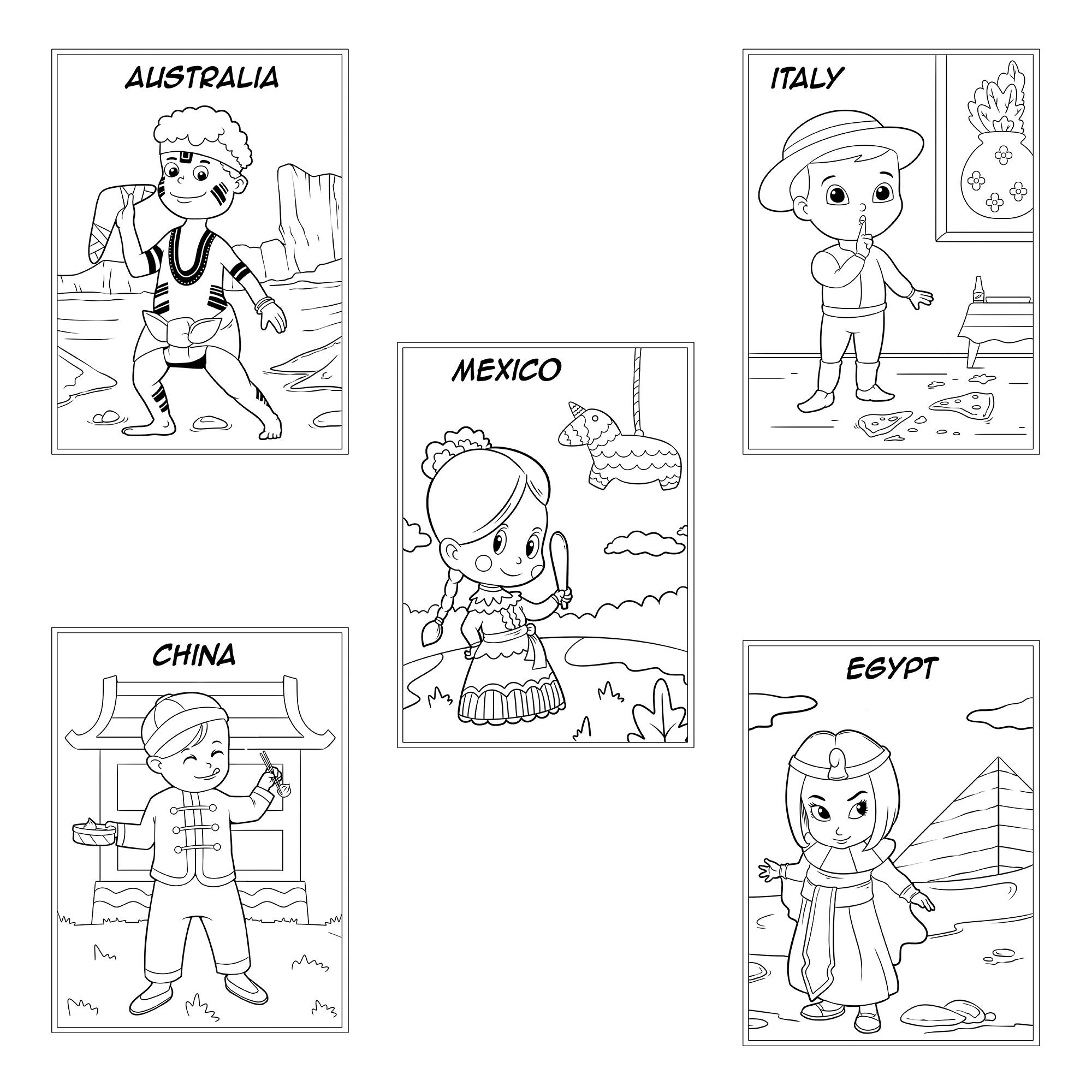 Costume Around the World Color Page Printable Part 1 - Etsy