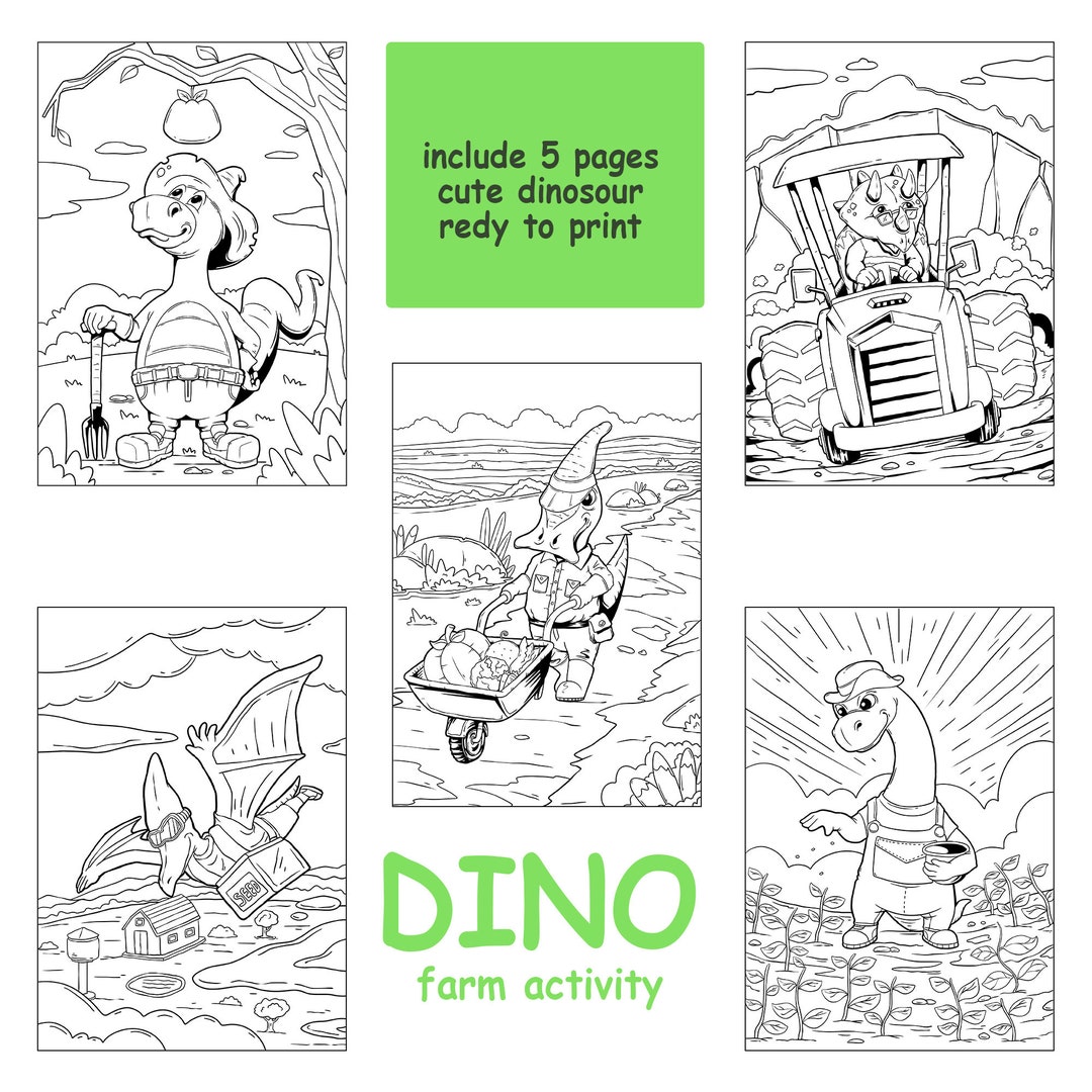 Dinosaur Farm Activity Color Page - Etsy
