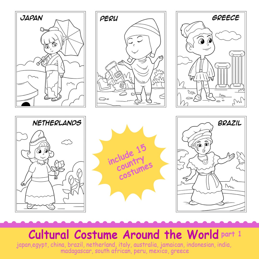 Costume Around the World Color Page Printable Part 1 - Etsy