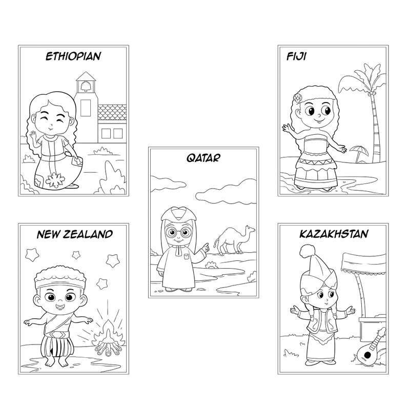 Costume Around the World Color Page Printable Part 2 - Etsy