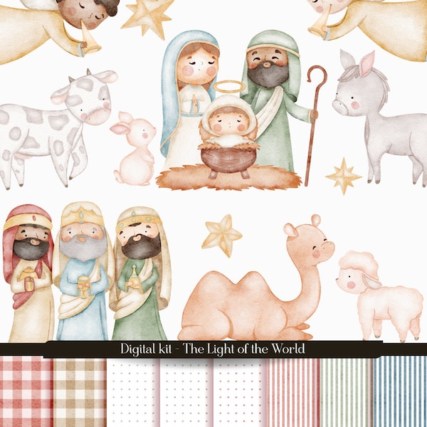 Nativity Clipart Set for Christmas. Digital Clipart Bundle With Cute ...