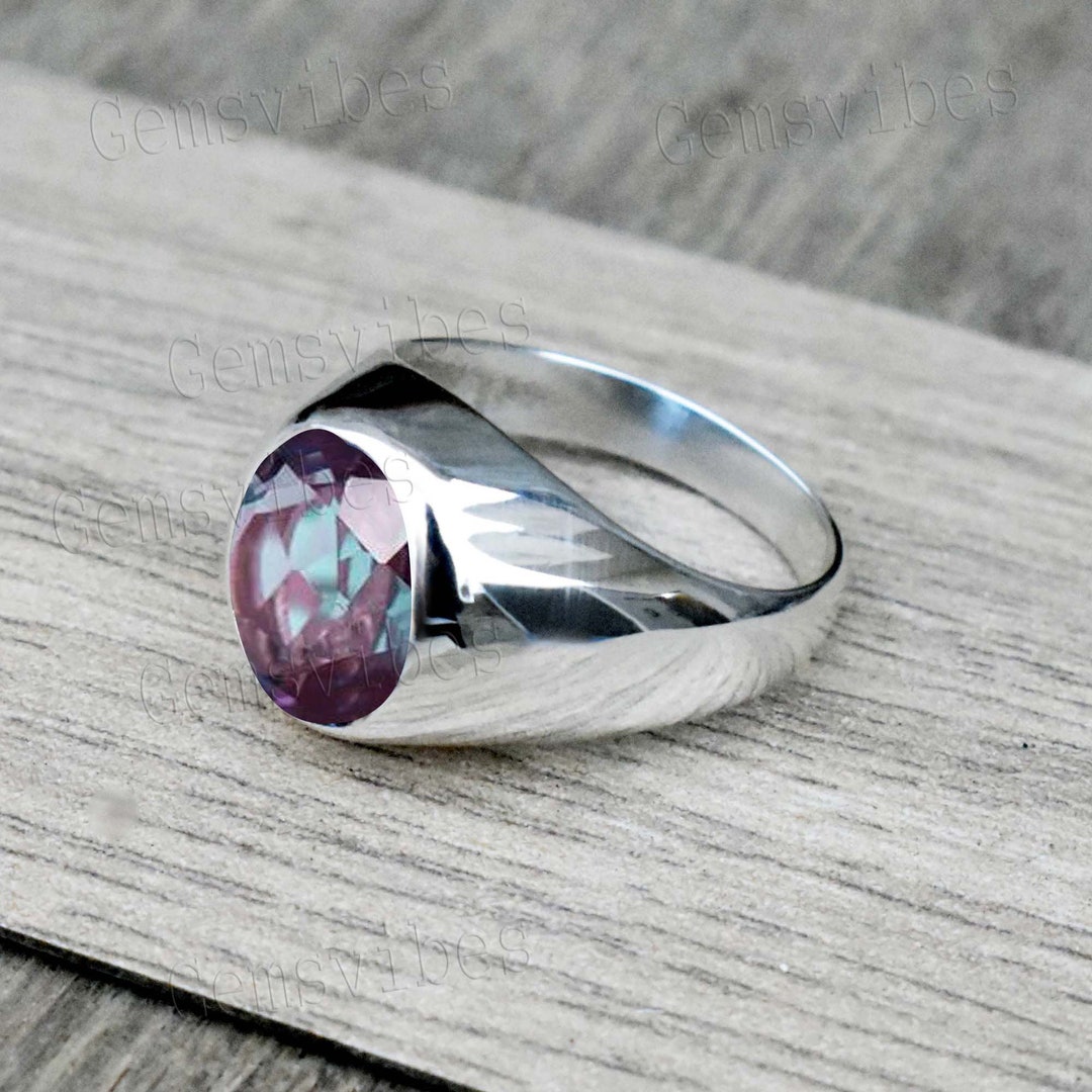 Genuine Alexandrite Ring 925 Sterling Silver Ring for Men Proposal Gift ...