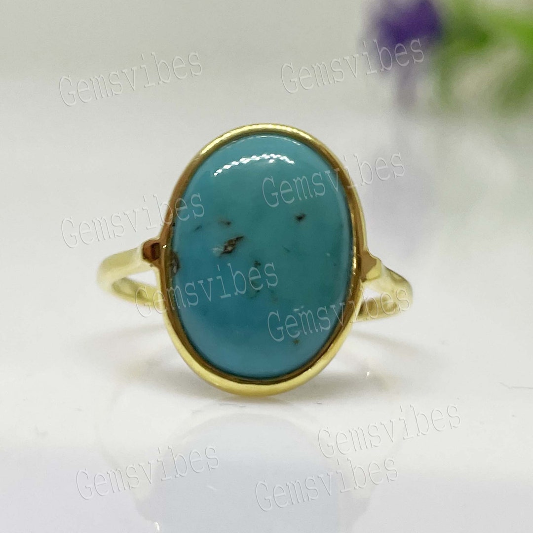 Arizona Turquoise Ring 14K Solid Yellow Gold Ring December Birthstone ...
