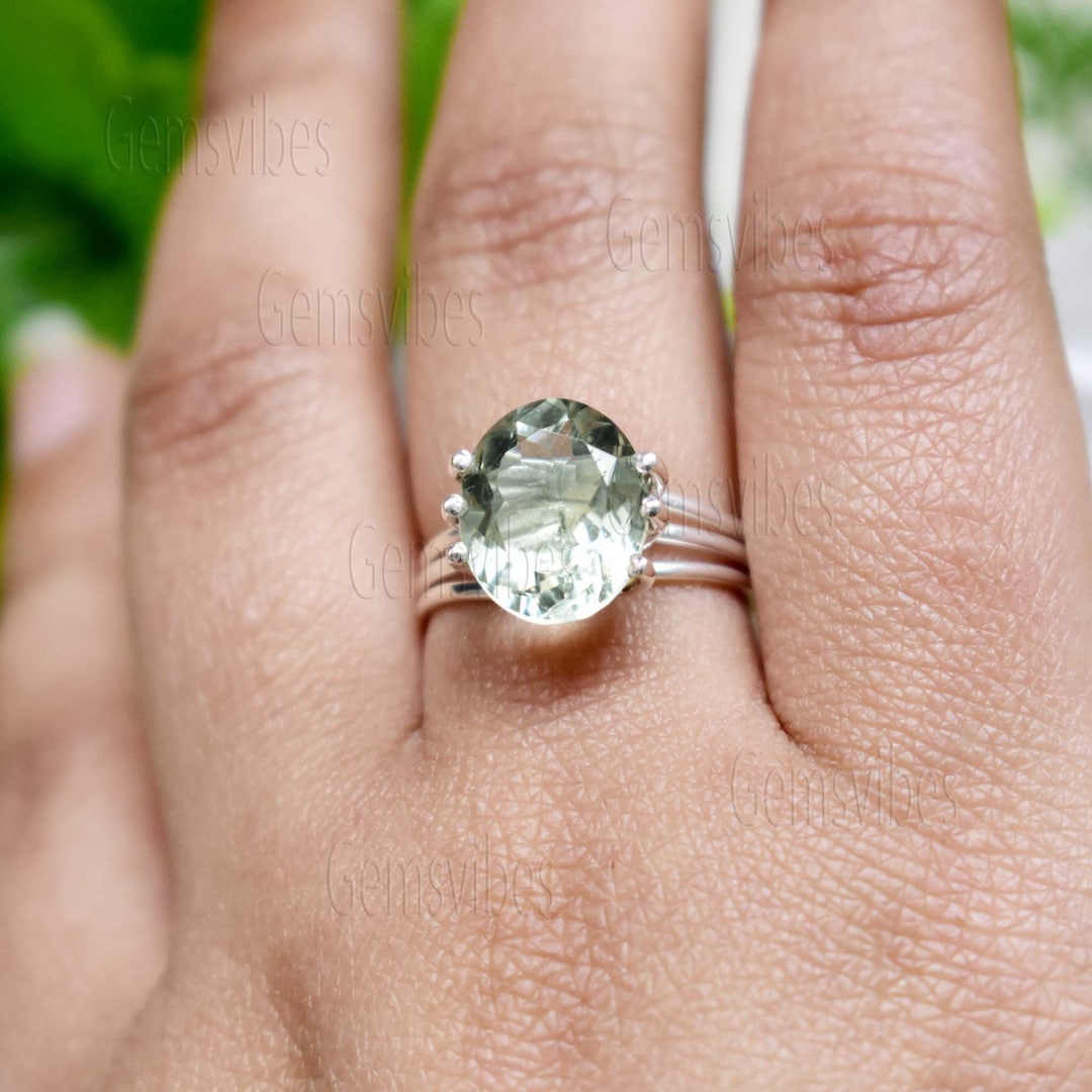 Natural Green Amethyst Gemstone Ring 925 Sterling Silver Ring for Women ...