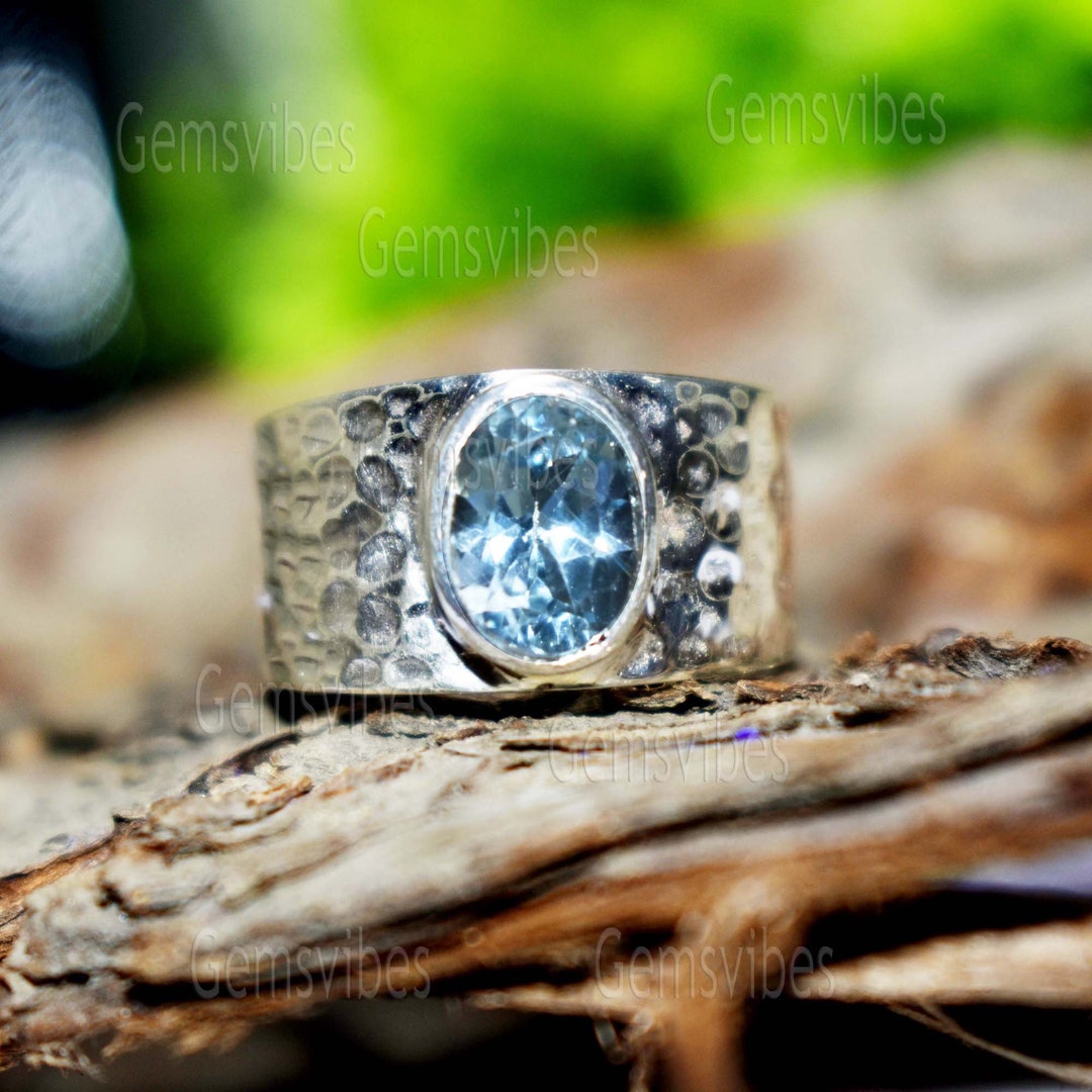 Genuine Blue Topaz Birthstone Ring 925 Sterling Silver Ring for Women ...